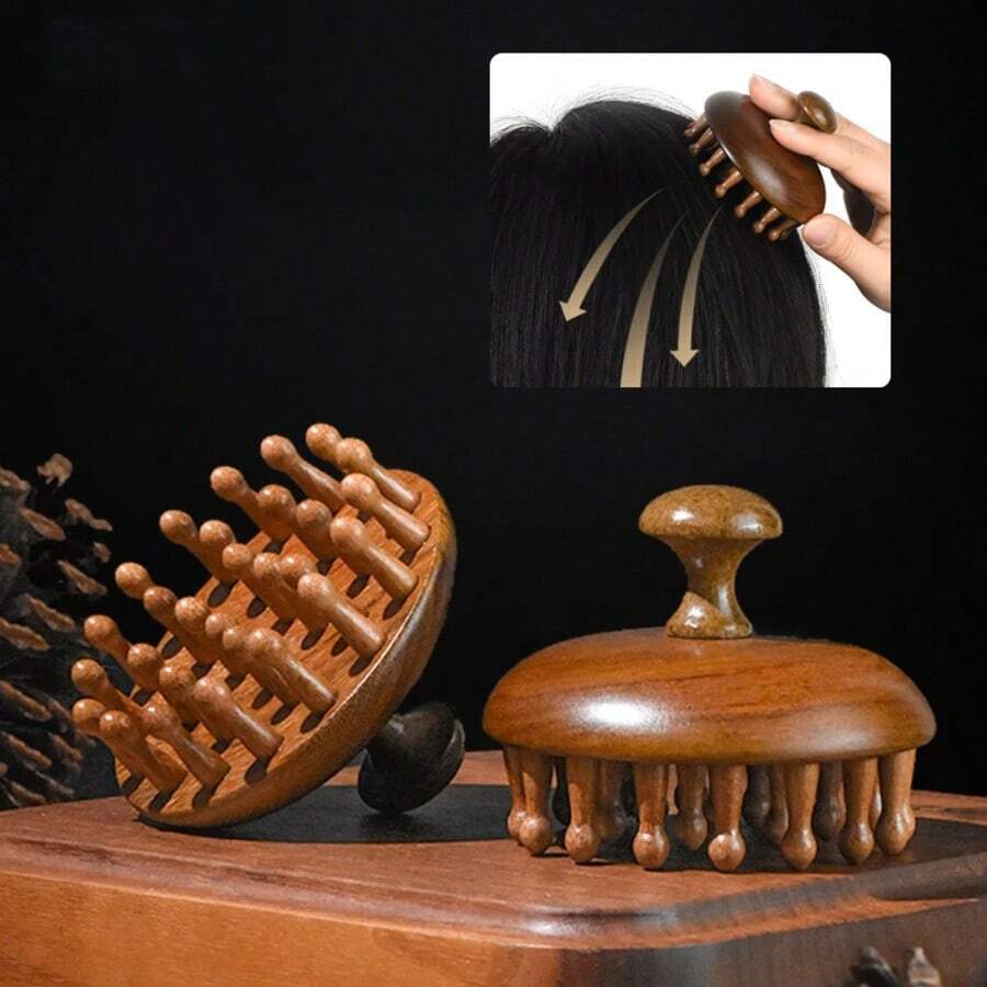 Multi-Functional Wood Therapy Massage Comb Scalp Head Massager Natural ...