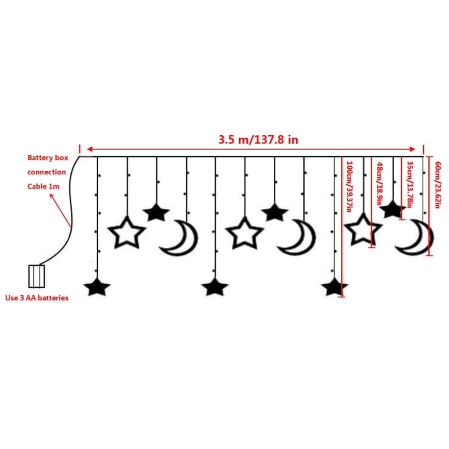 3.5m Moon & Star String Lights, 12 Hanging Stars & Moons LED Lights ...