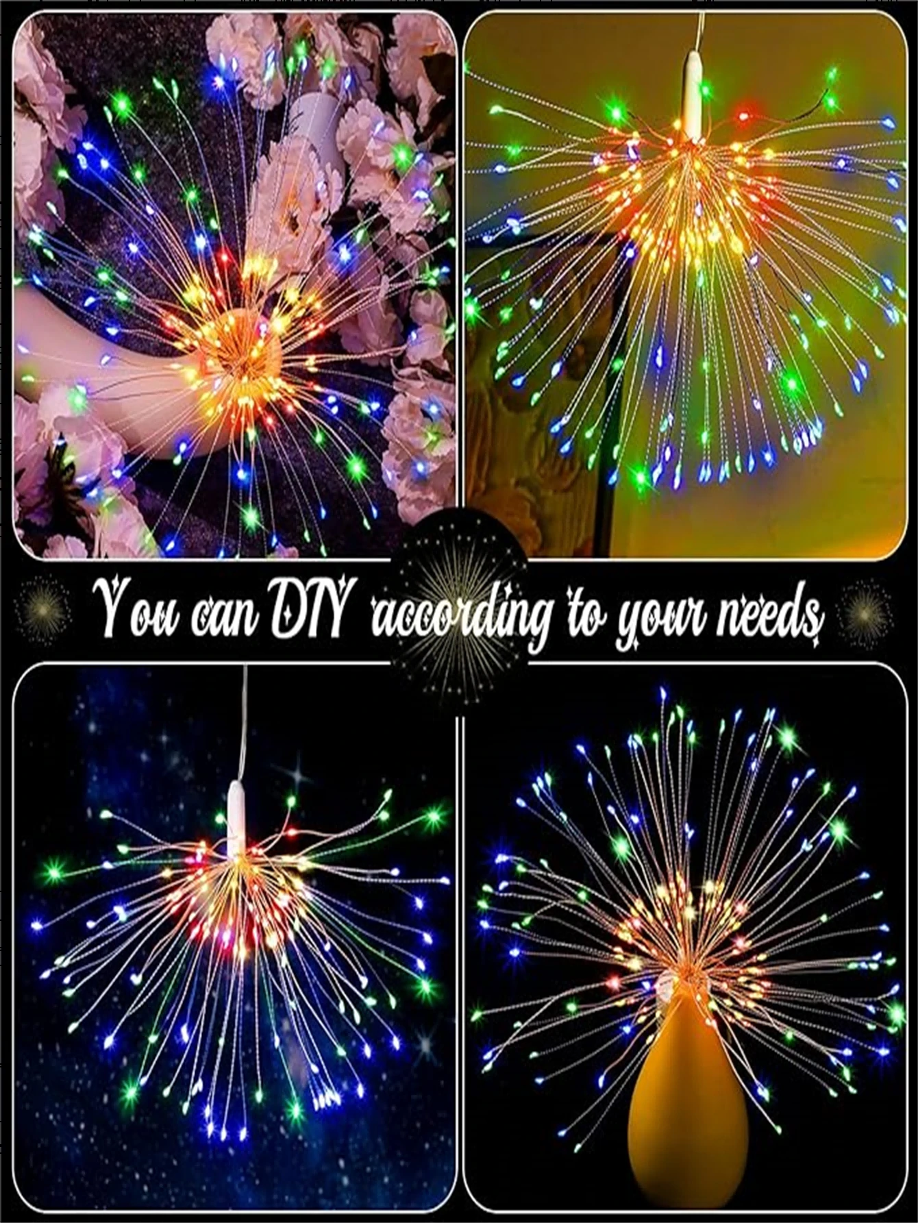 1pc/5pcs Solar Powered Fireworks Lights, 8 Types Of Suspended Fairy ...