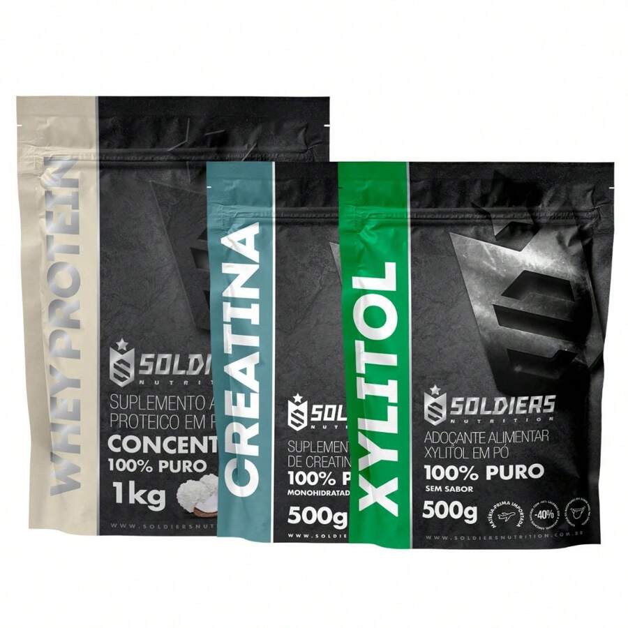 SOLDIERS NUTRITION Kit: Whey Concentrado 2Kg + Creatine Monohydrate 500g + Xylitol 500g ...