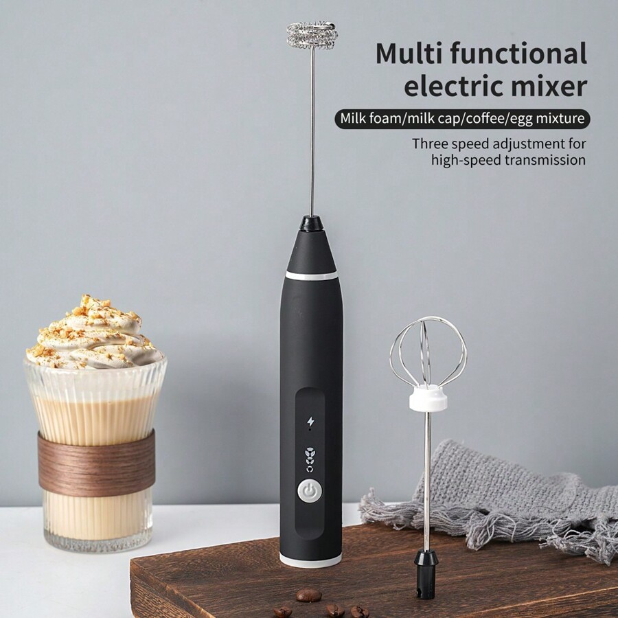 Portable Milk Frother Egg Beater USB C Rechargeable 3 Speeds With 2 Mixing Heads Whisk Mixer ...