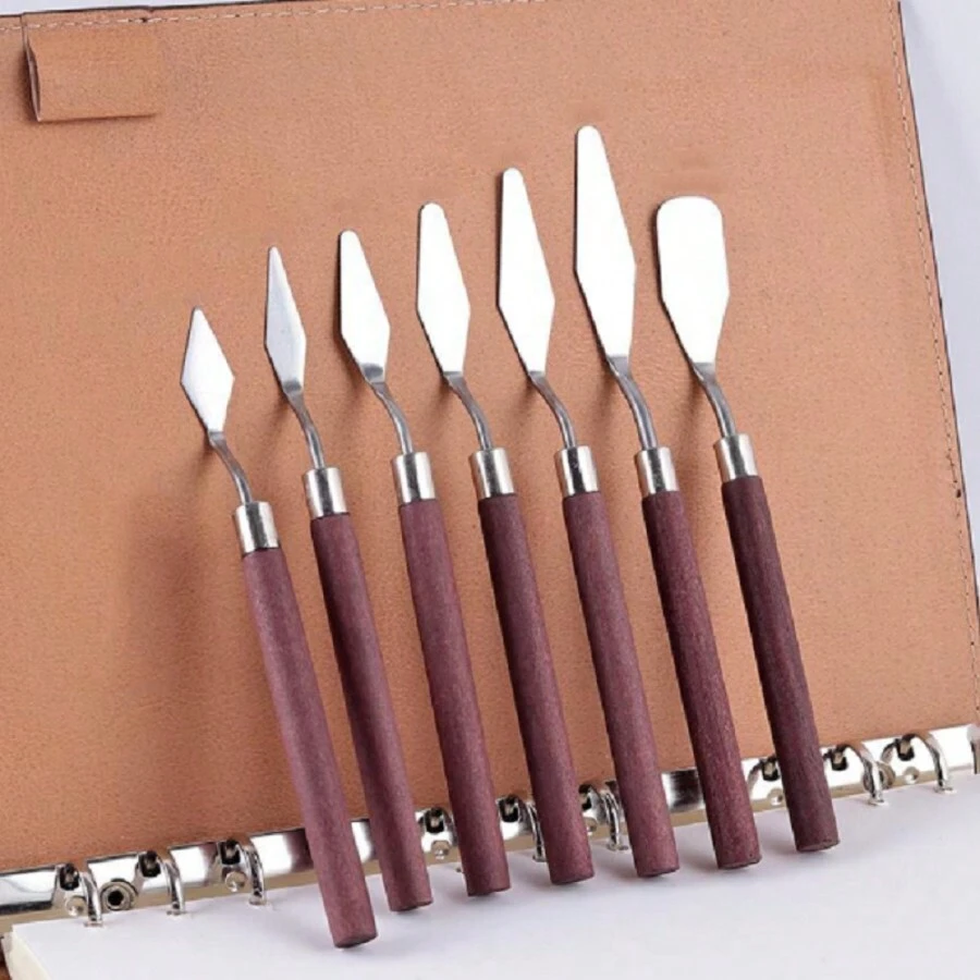 7 Pieces Of Art Shovel Soft Lacquer Oil Painting Wood Handle Palette ...