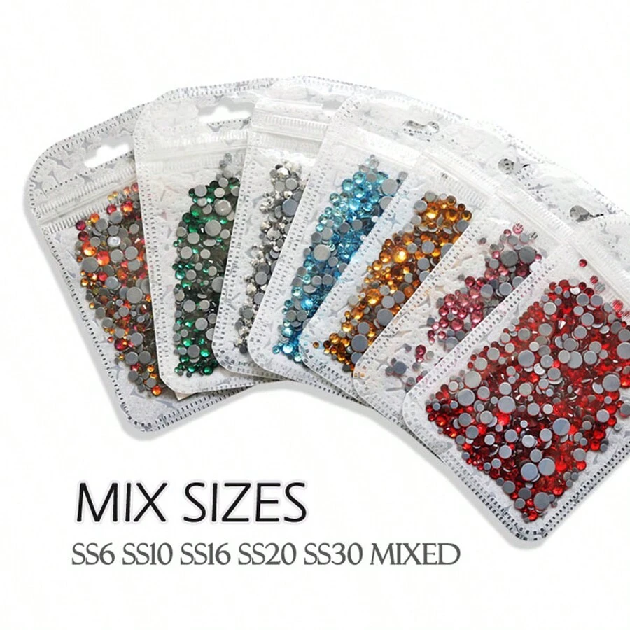 様々なサイズSS6-SS30 高光沢多色ホットフィックス ラインストーン フラットバック クリスタルストラス ストーン グラス アイロンオングリッター服DIYドレス用 ...