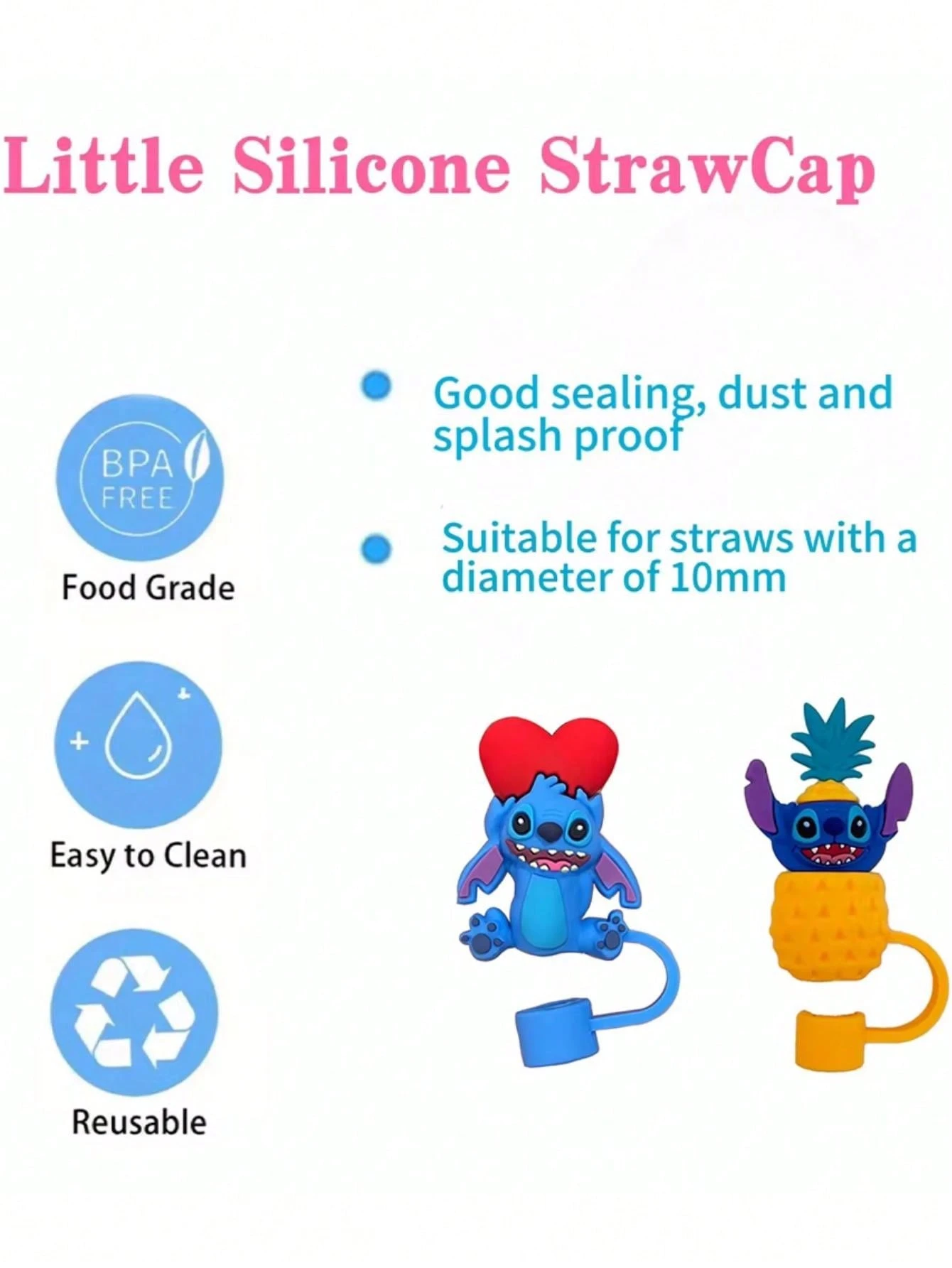 Disney 1/7pcs/Set Stitch 10mm Straw Covers Cap Compatible With Stanley ...