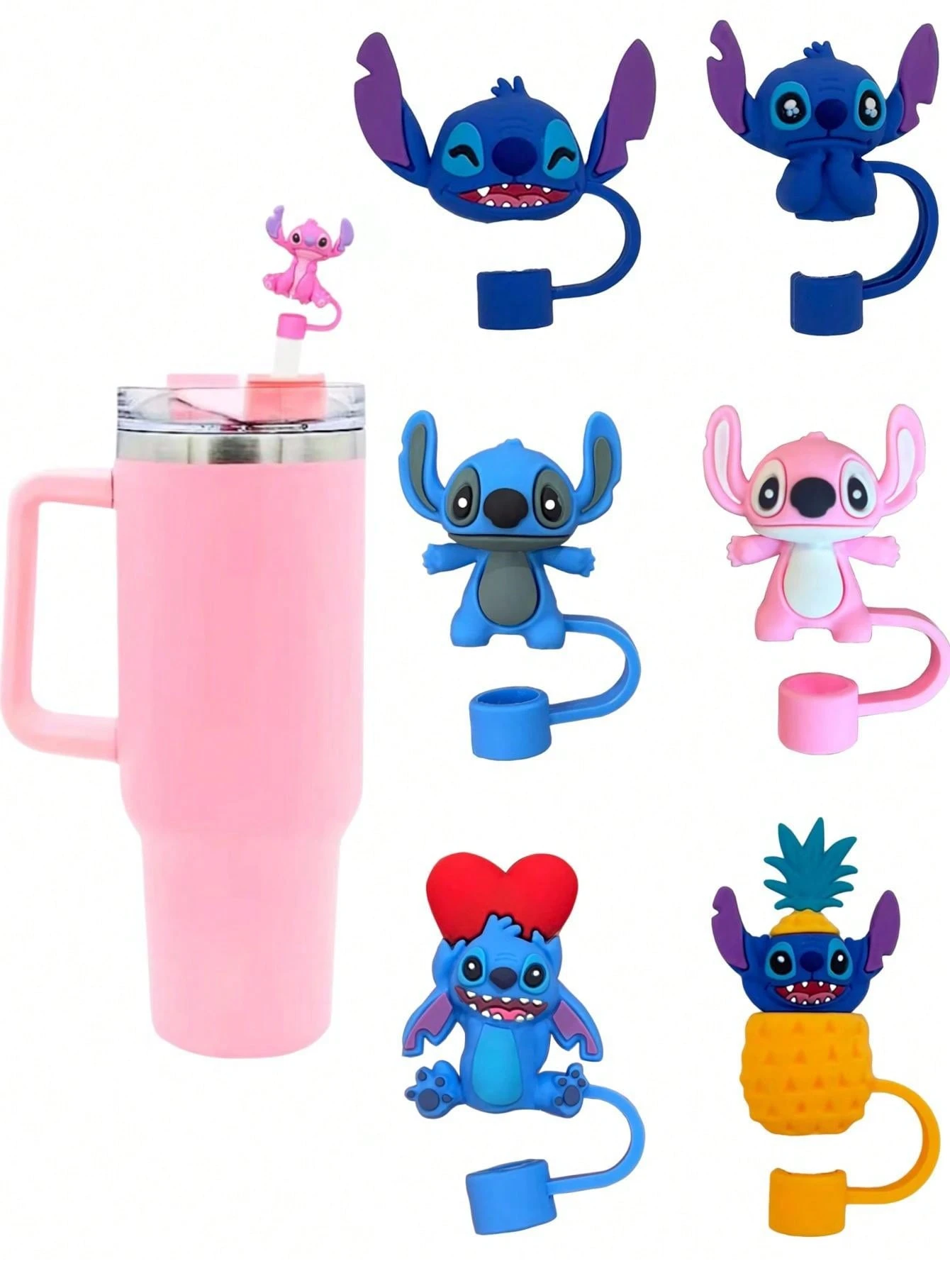 Disney 1/7pcs/Set Stitch 10mm Straw Covers Cap Compatible With Stanley ...