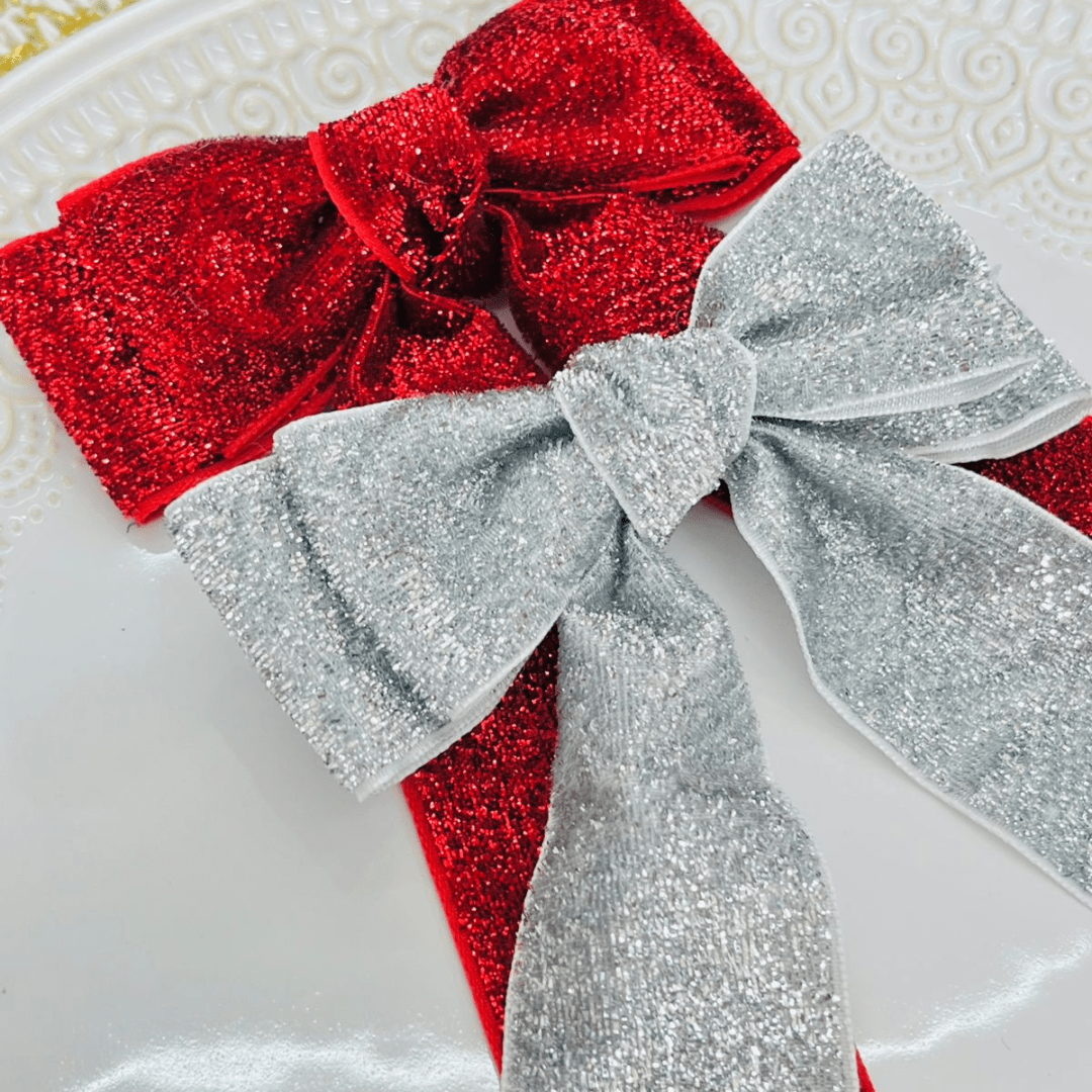 Kit 2 Bows / Luxury Bow With Tip / Bow / Red And Silver Shiny Hair Bow ...