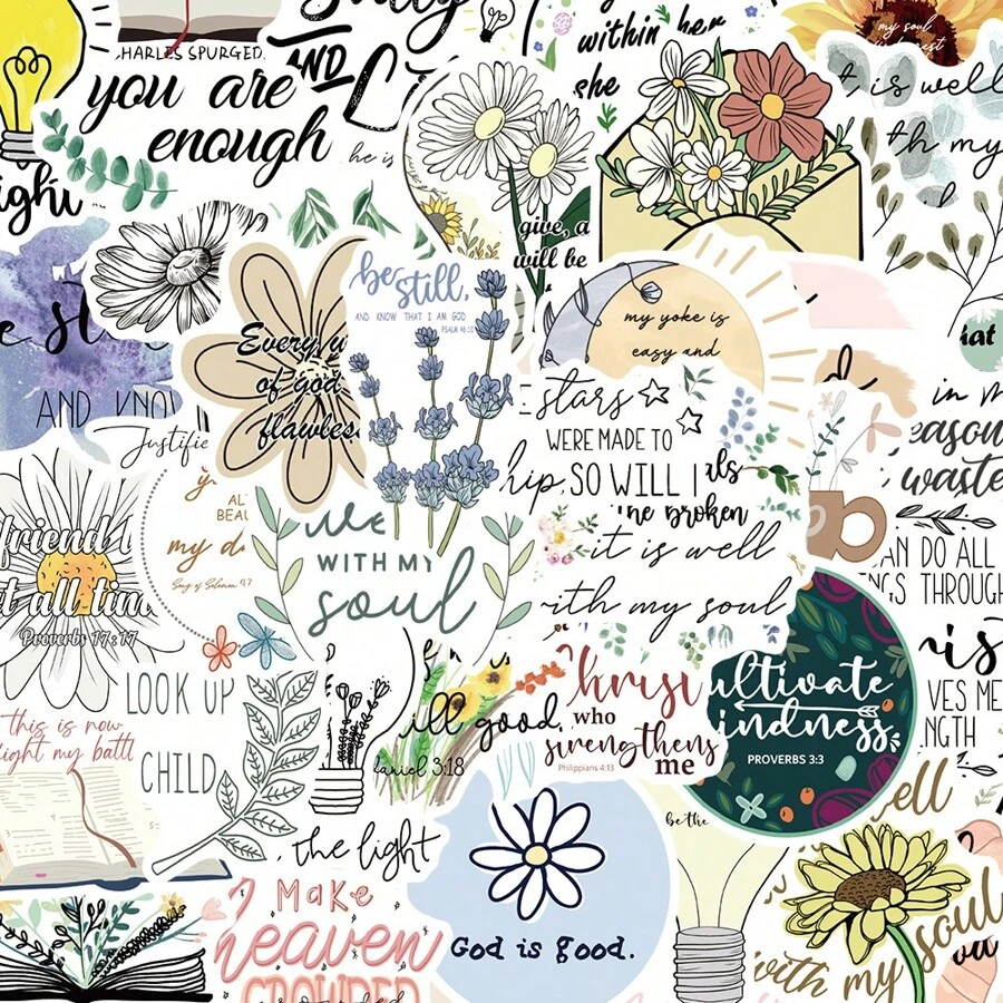 50pcs Beautiful & Creative Bible Inspirational Quote Stickers For ...