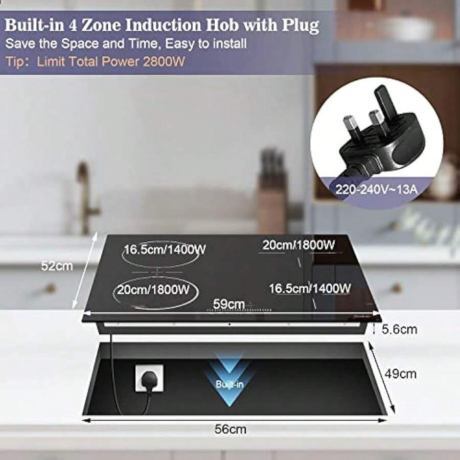 Plug In Induction Hob 4 Zones 60cm Electric Hob Flexible Zone Griddle ...