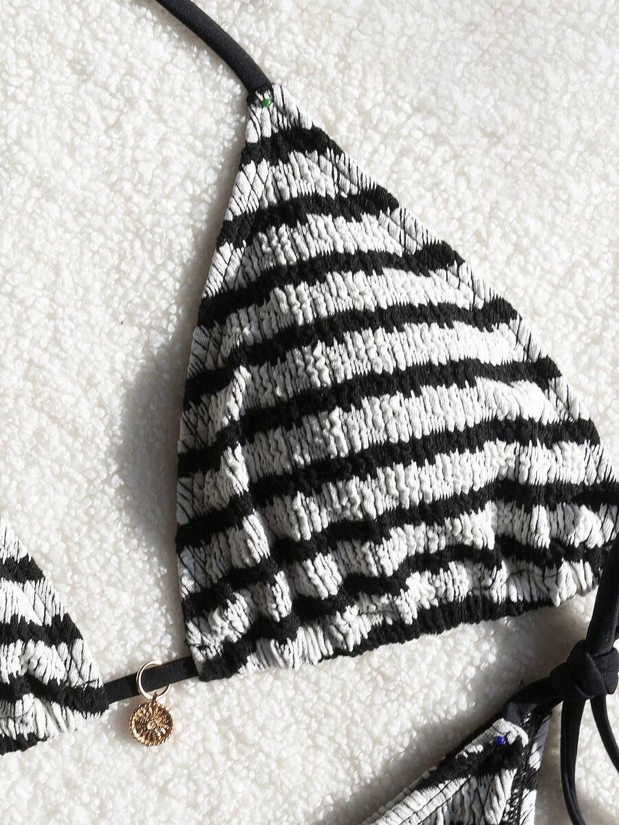 Ladies' Striped And Water Ripple Split Swimwear Sexy Bikini SexHy ...