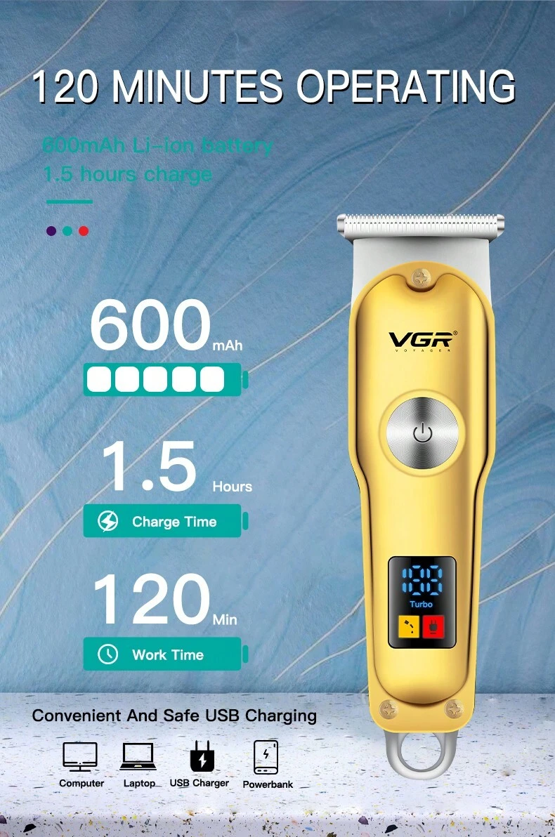 VGR VGR Hair Clipper Portable Cordless Hair Trimmer Digital Display Hair Clipper Professional At ...