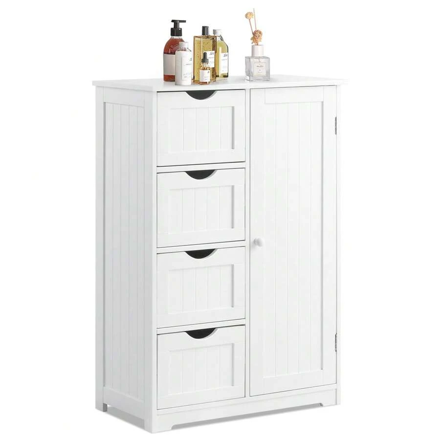Costway Bathroom Storage Wooden 4 Drawer Cabinet Cupboard 2 Shelves ...
