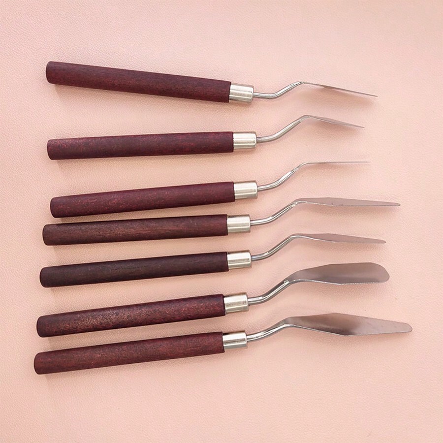 7 Pieces Of Art Shovel Soft Lacquer Oil Painting Wood Handle Palette ...