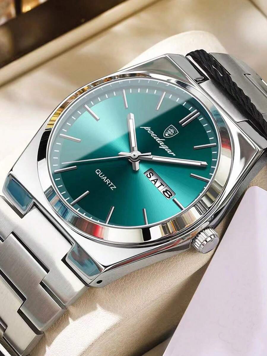 1pc Men's Super Thin Luminous Hot-Selling Business Style Silver Steel ...