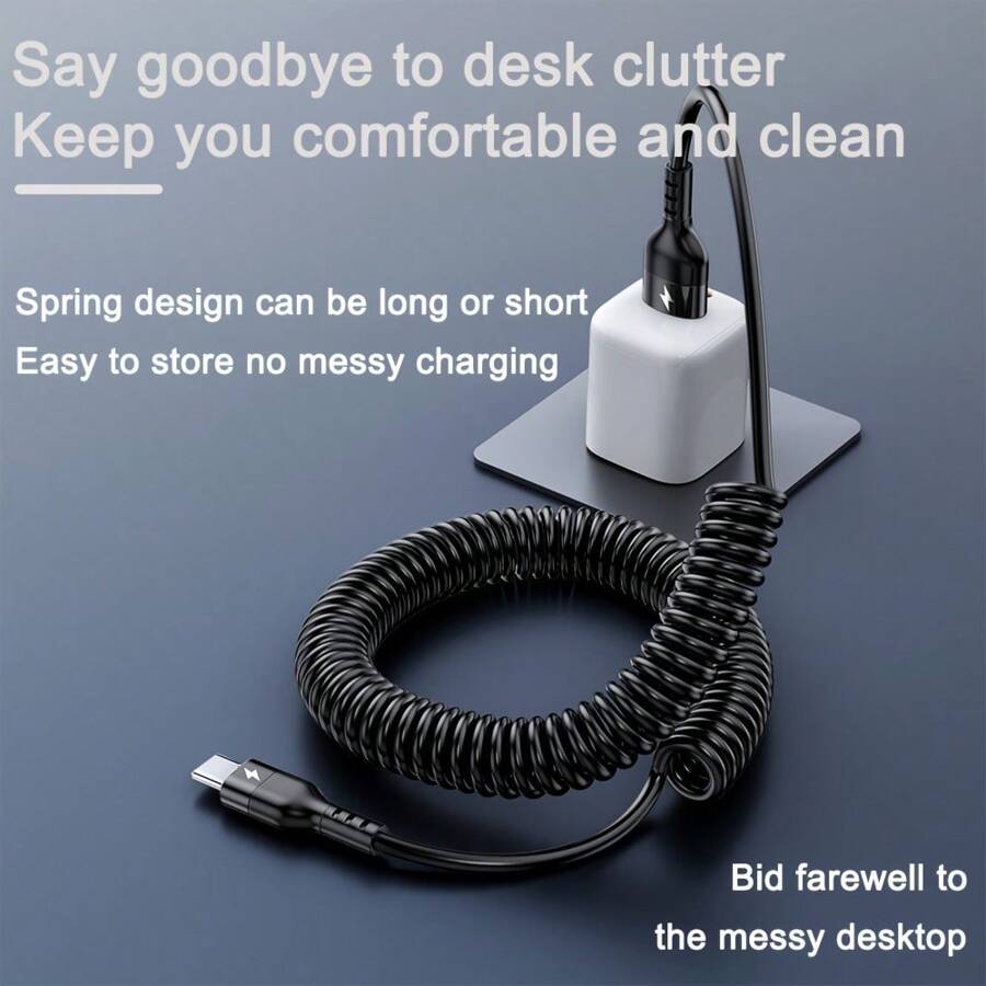 66W 5A USB To Type C Cable Fast Charging Spring Pull Telescopic Cord ...