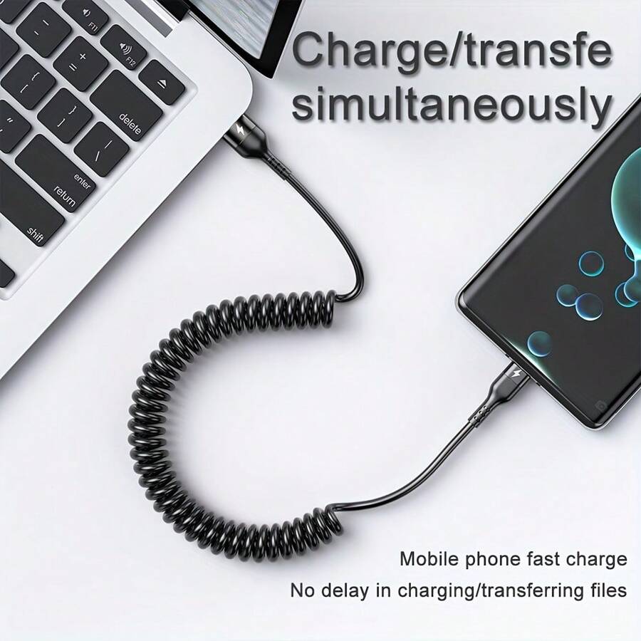 66W 5A USB To Type C Cable Fast Charging Spring Pull Telescopic Cord ...