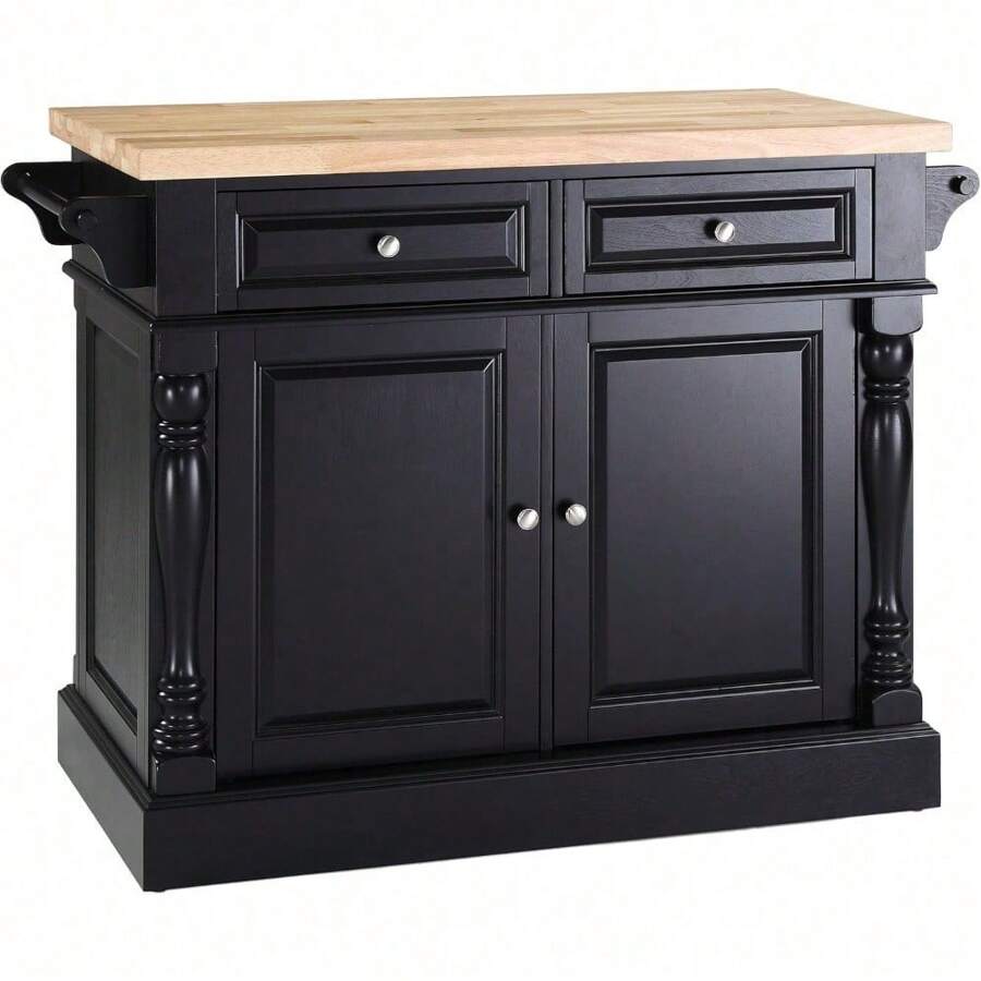 Oxford Butcher Block Kitchen Island, Coffee Bar, With A Set Of 2 X-Back ...