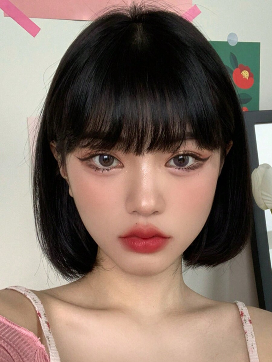 Stylish 12 Inch Bob Wig With Full Bangs - Easy To Style Synthetic Hair, Heat Resistant, Great ...