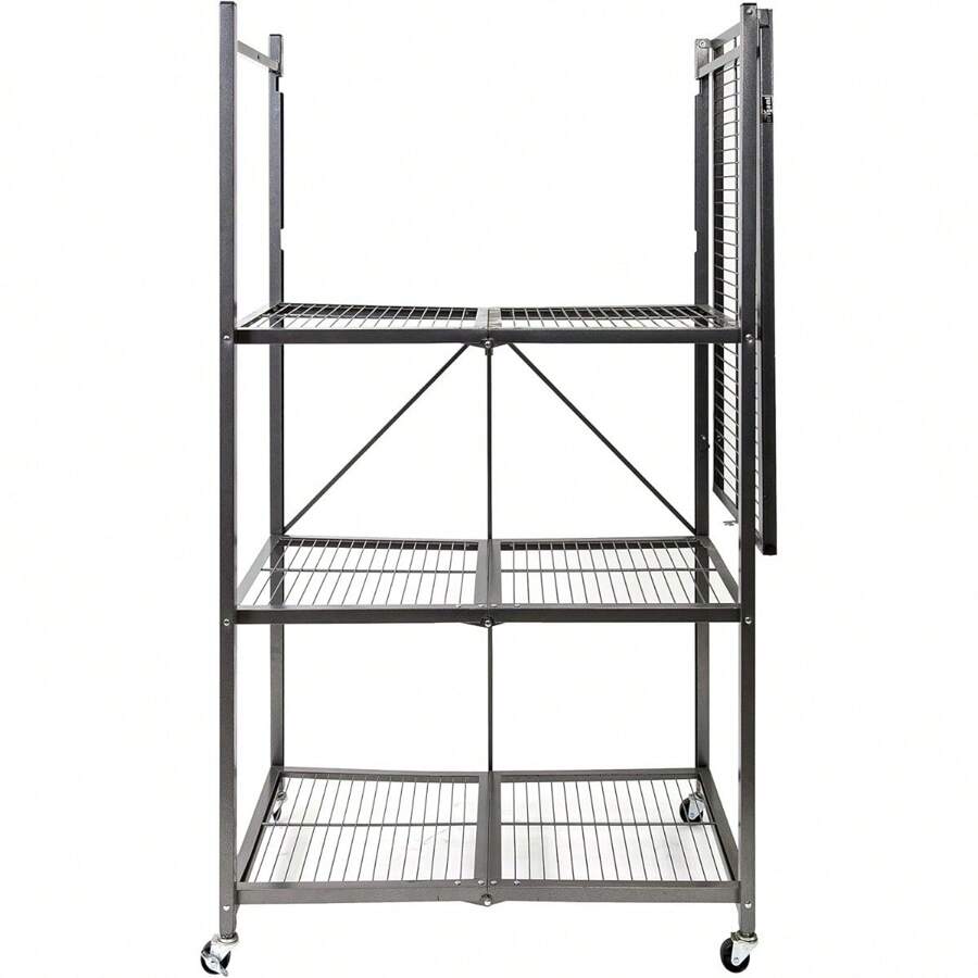 4 Tier Folding Shelves Storage Shelving Rack Unit With Wheels Quick ...