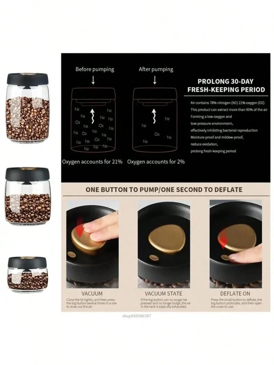 Coffee Beans Vacuum Sealed Tank Transparent Glass Food Storage Jars ...