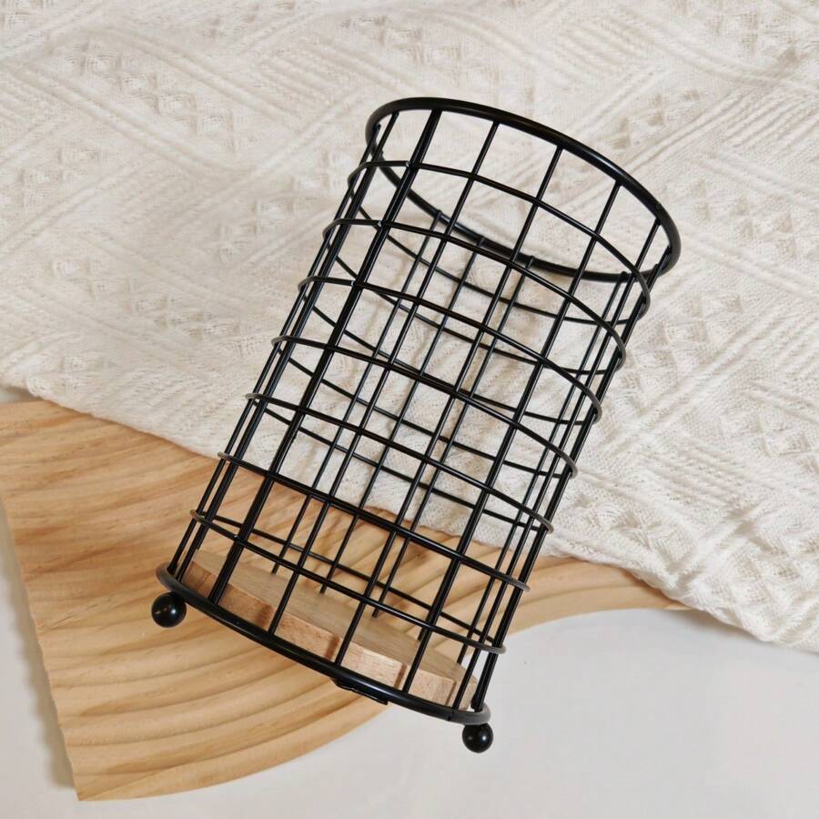 1pc Round Iron Wire Cutlery Holder In Black For Kitchen Utensil Storage ...