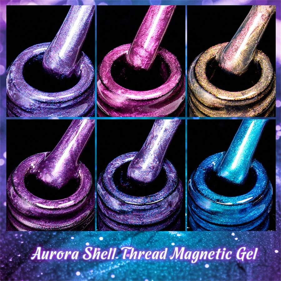 Aurora Shell Thread Cat Eye Gel Nail Polish , Blue Aurora Glitter Magnetic Cateye Gel Polish ...