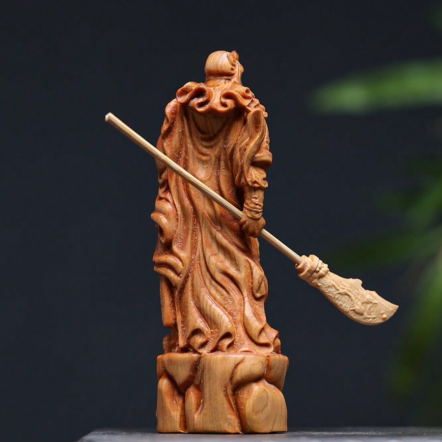 Estátua de Guan Yu, Esculpida Manualmente em Madeira Vazada, Guan Gong (Deus Patrono da Guerra ...