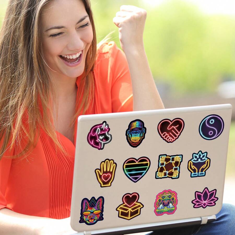 50pcs Cartoon Neon Lights Stickers , Cute Water Bottle Stickers, Vinyl ...