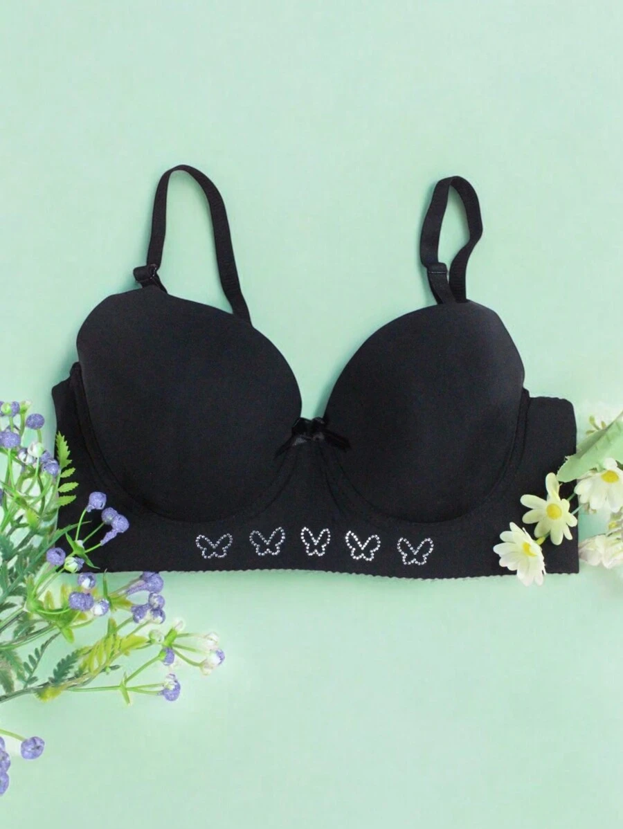 B Cup Bra With A Smooth Design And Butterfly Detail With Shiny Stones ...