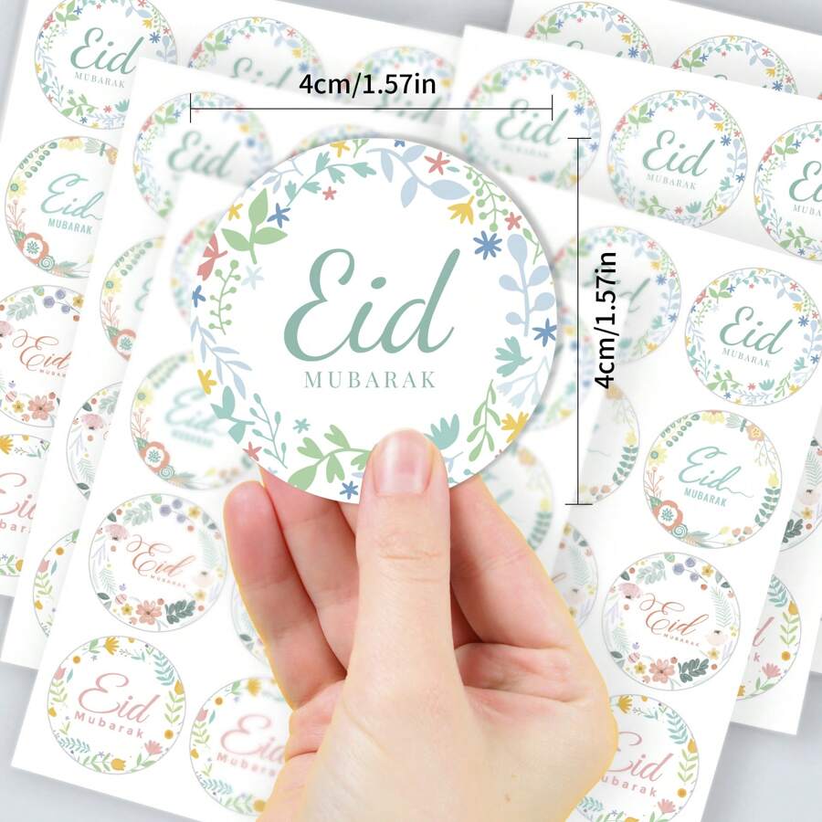 36/60/120 Pcs Eid Mubarak Stickers, Romantic Islamic Floral Wreath ...