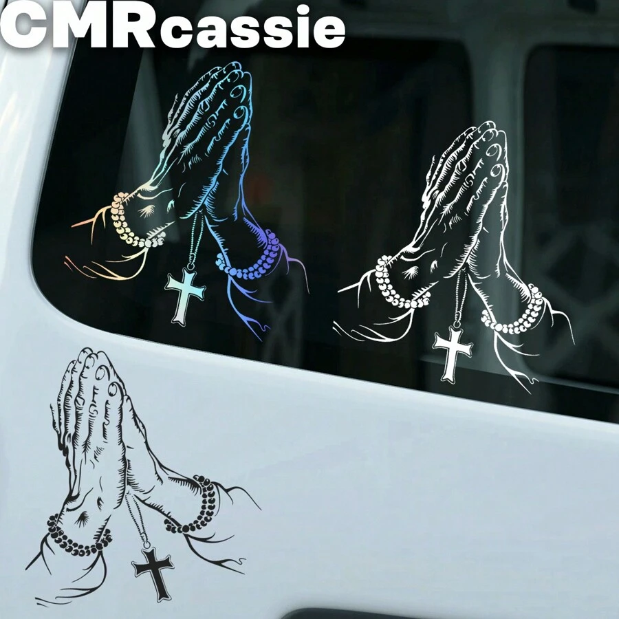 1pc Car Sticker, Pearl Rose Holy Jesus Christ Praying Hand, Car Model ...