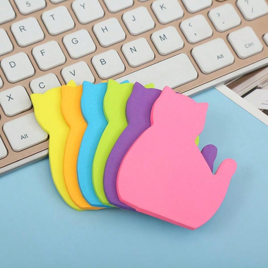 Cute Cat Sticky Notes, 6 Bright Color Kawaii Sticky Notes For Cats ...
