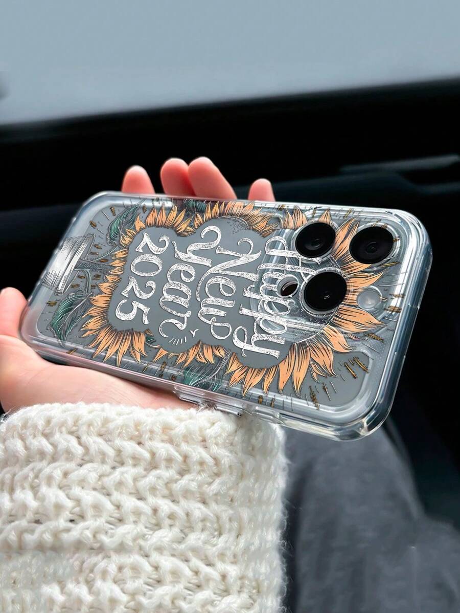 1pc Happy New Year 2025 Sunflower Pattern Translucent Phone Case ...