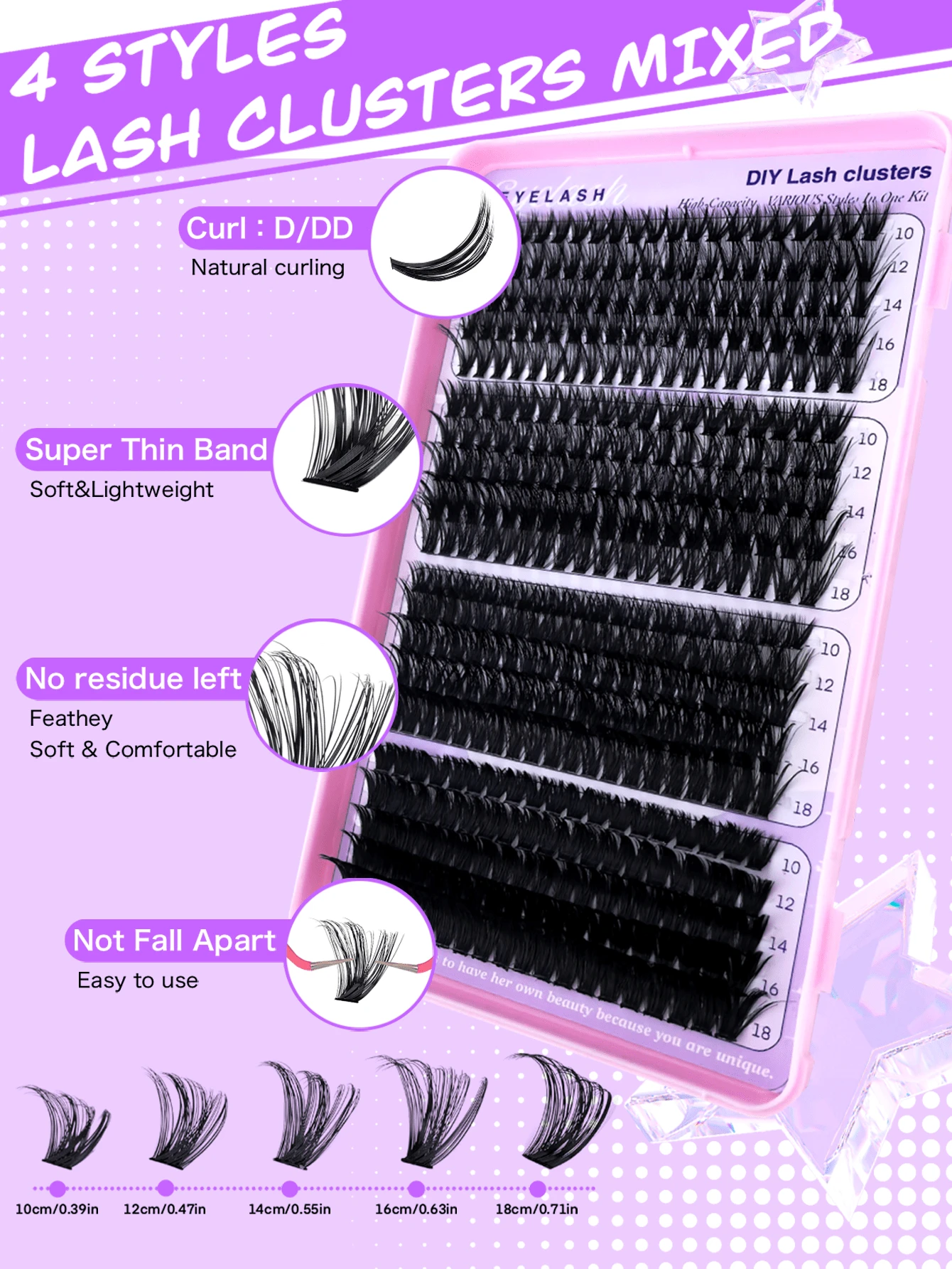 400PCS Cluster 40D+60D+80D+100D Lashes Kit Fluffy Individual Lashes ...