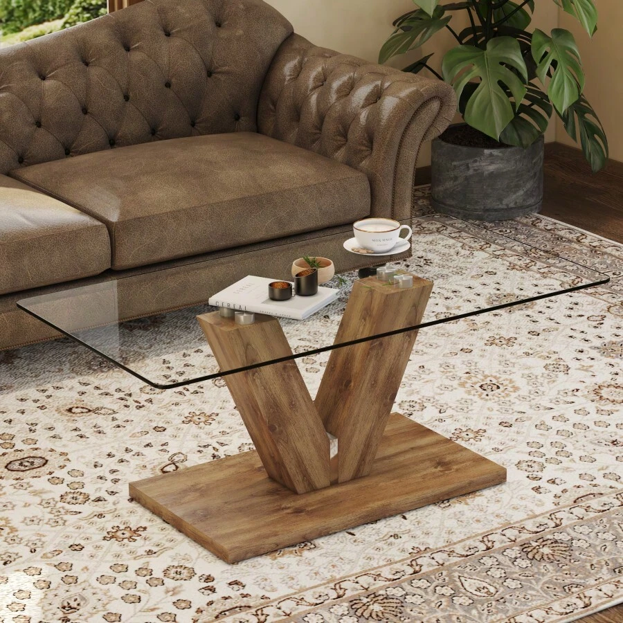A Modern Minimalist Style Coffee Table. Transparent Tempered Glass ...
