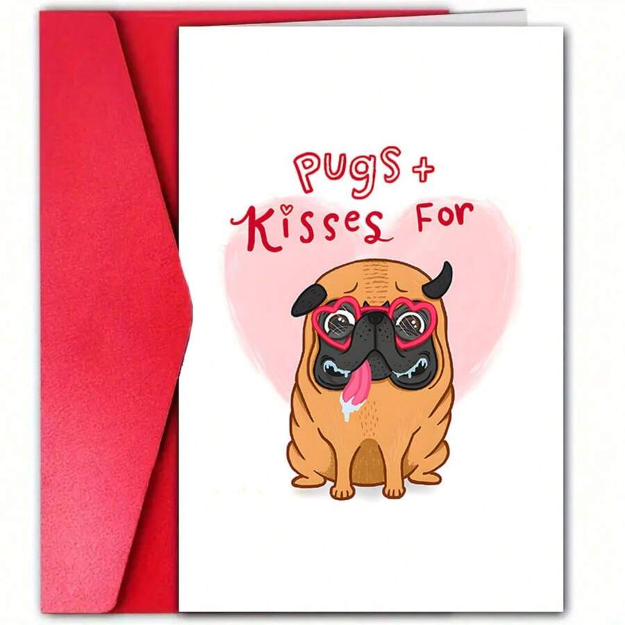 1pc Romantic Pug Valentine'S Day Greeting Card With Envelope, Paper ...