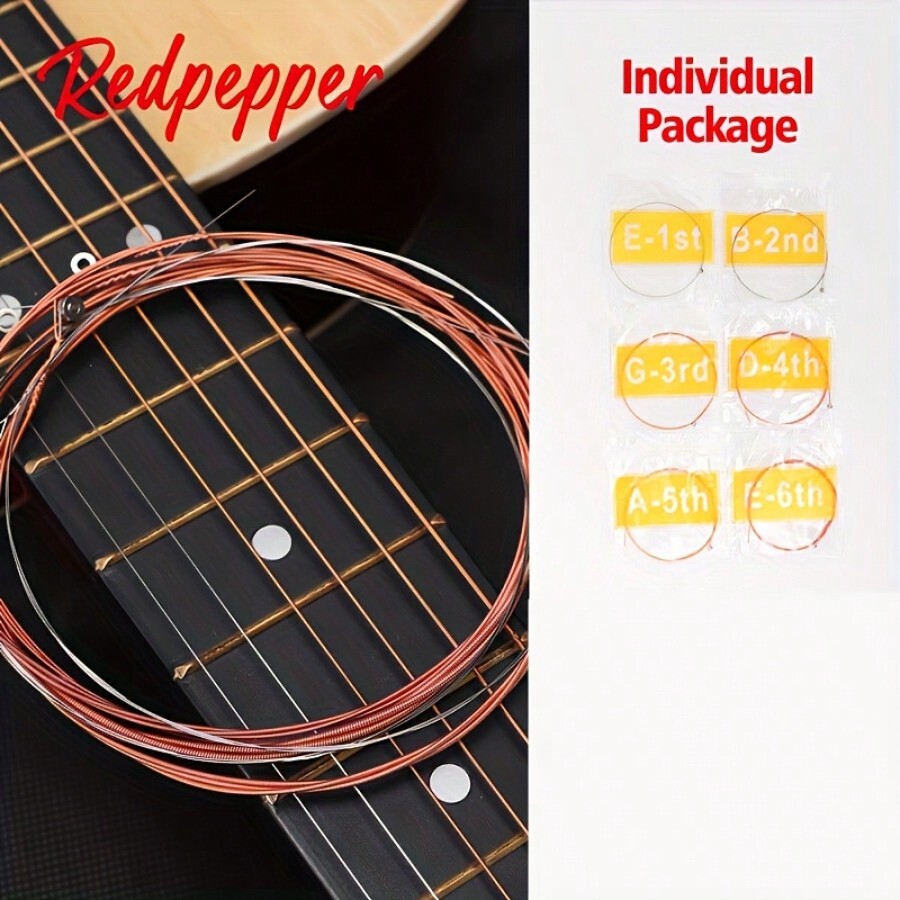 Redpepper Acoustic Guitar Strings Copper Bronze Hexagonal Steel Core ...
