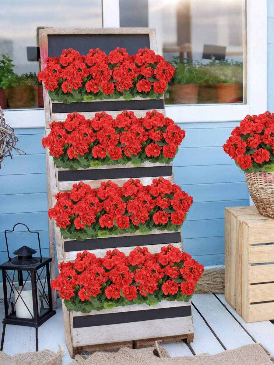 2Pcs/1Pc/Pack Artificial Red Geranium, Silk Flower Bush Realistic ...