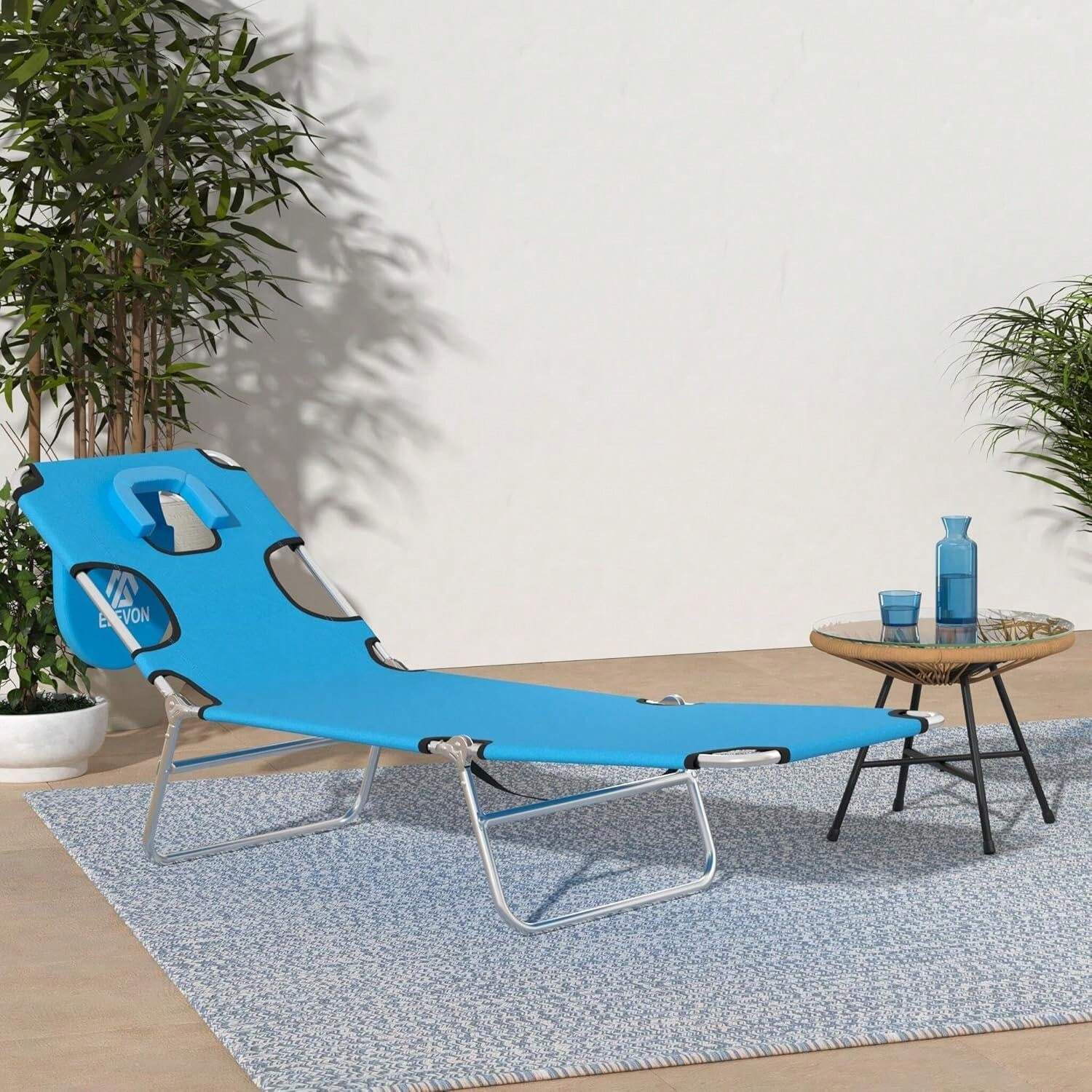 Foldable Lightweight Face Down Tanning Chaise Lounge Chair With Face ...