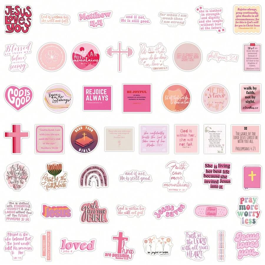 50PCS Pink Bible Verse Stickers Vinyl Aesthetics Stickers For ...