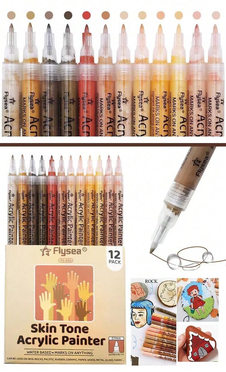 12 Pack Skin Tone Markers, 0.7mm Extra Fine Tip Acrylic Skin Colors ...