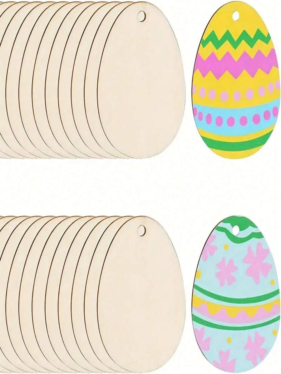10pcs 5cm Hollow Wooden Egg Shape Easter Hanging Decorations, DIY ...