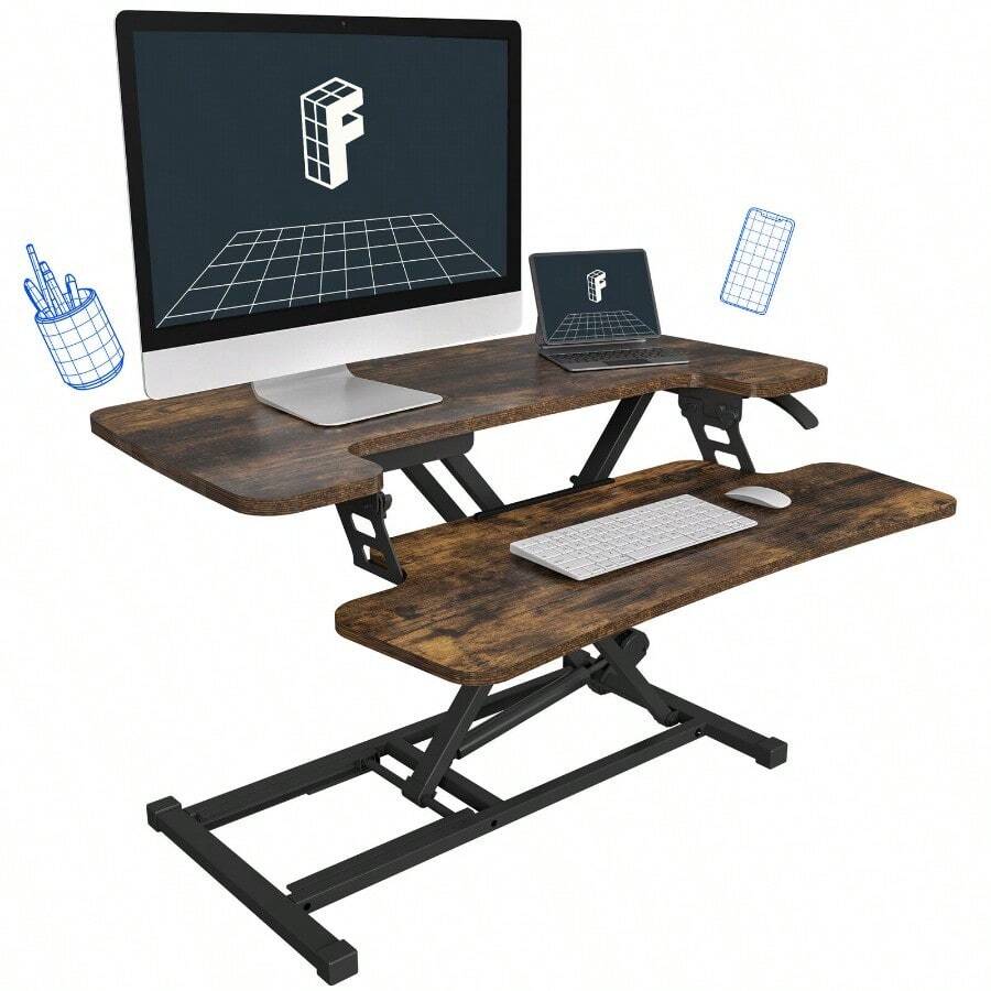 FLEXISPOT 32'' Special Walnut Home Office Desk Riser Adjustable Desk ...