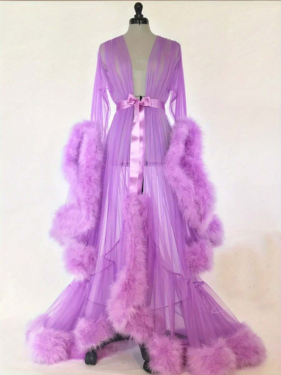 Long Sleeve Robe For Women Long Kimono See Through Sheer Doll Nightgown ...