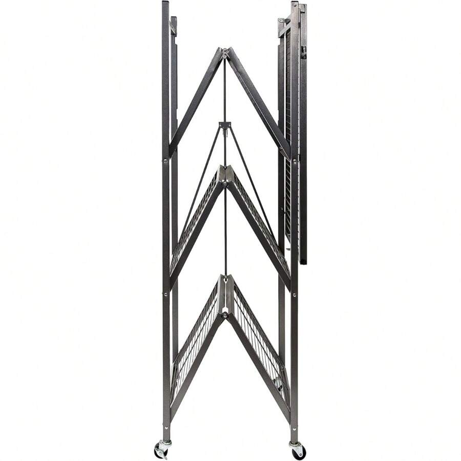 4 Tier Folding Shelves Storage Shelving Rack Unit With Wheels Quick ...
