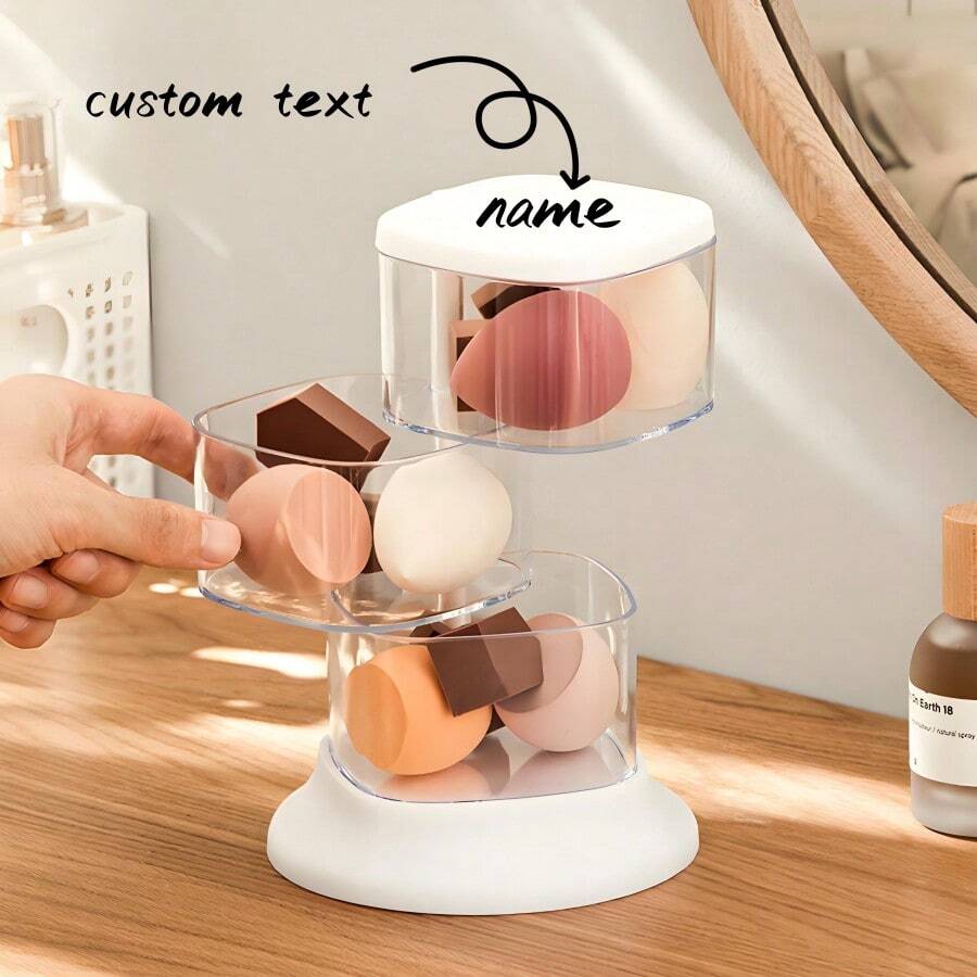 Customizable Rotating Multi-Layer Floor Stand Makeup Sponge Storage Box ...