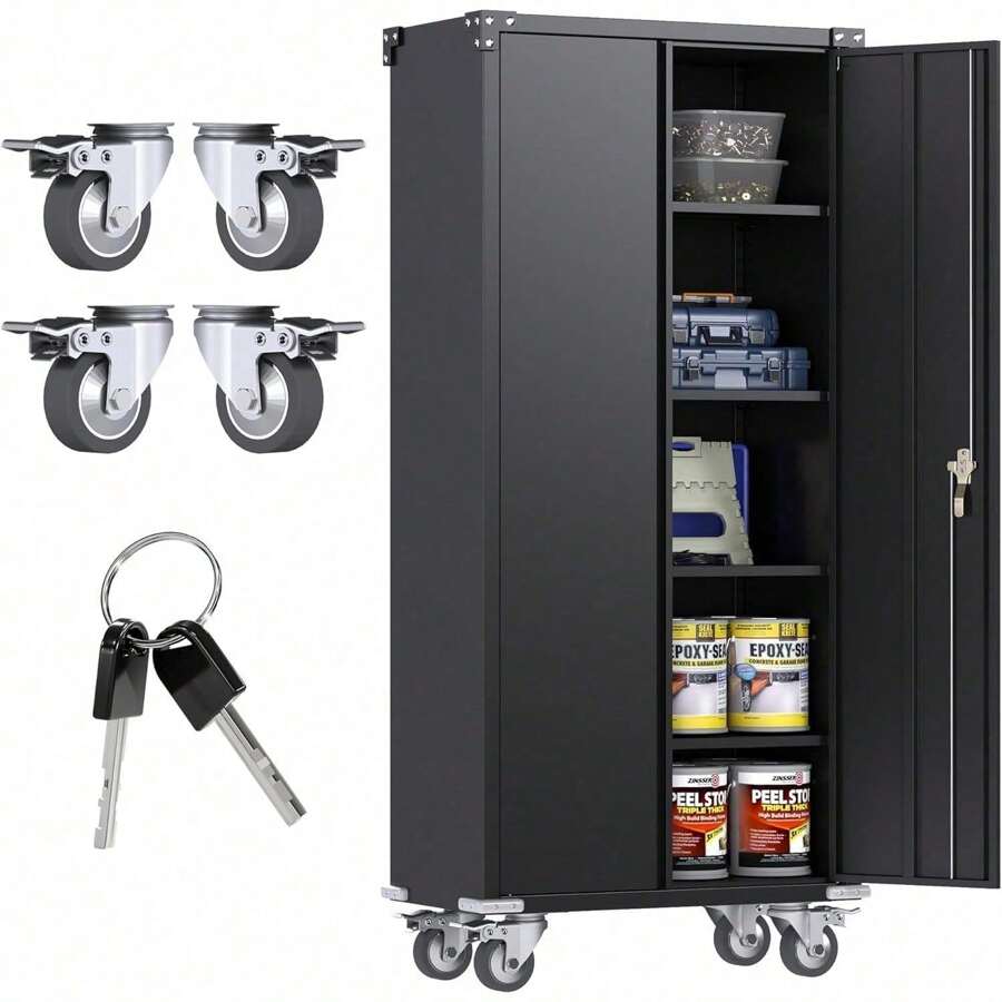 TUHBONNPMFV Metal Storage Cabinet On Wheels, Tool Cabinets For Garage ...