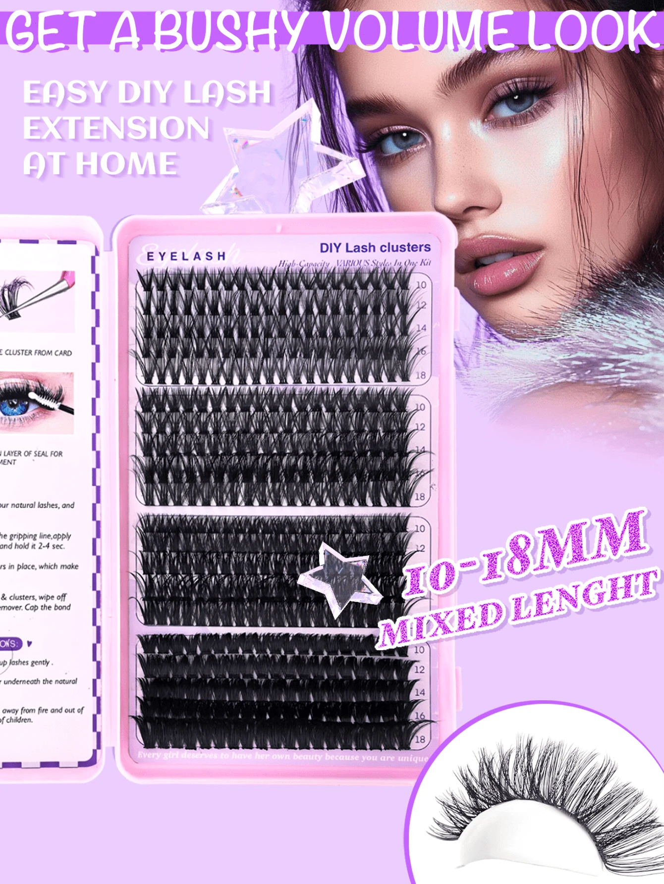 400PCS Cluster 40D+60D+80D+100D Lashes Kit Fluffy Individual Lashes ...