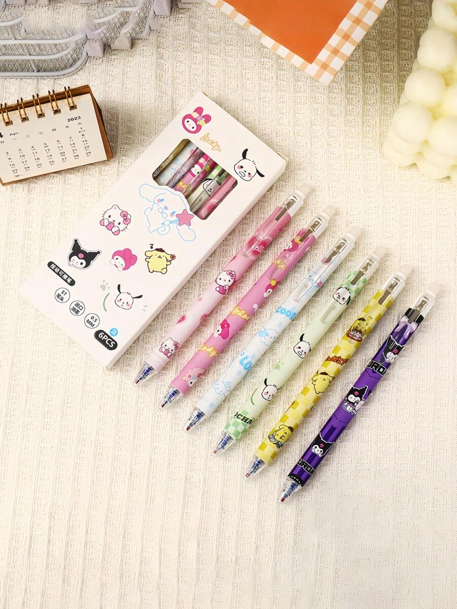 Sanrio 6PCS Sanrio Hello Kitty Kuromi Colorful Press The Neutral ...