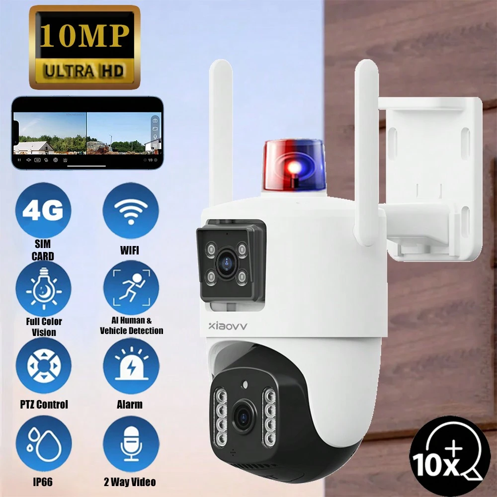 Caméra IP 4G double objectif WiFi 8MP 4K Caméras de surveillance sans fil extérieur Maison ...
