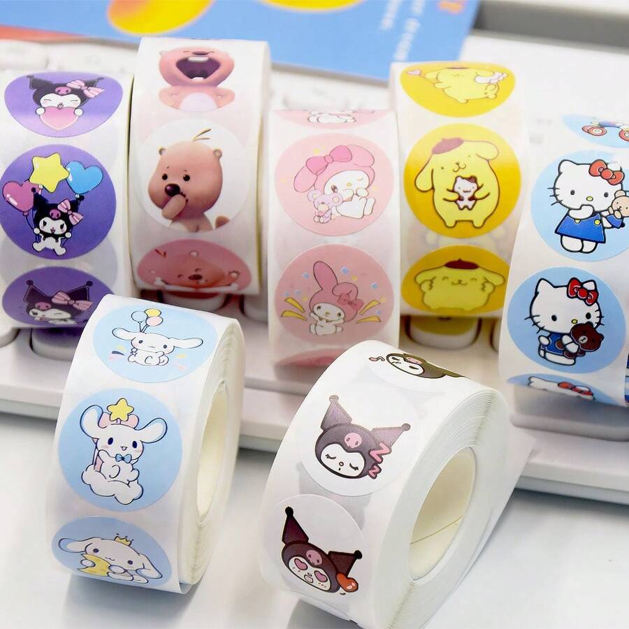 Sanrio 500pcs/Roll Sanrio Kawaii Stickers, Hello Kitty Melody Kuromi ...